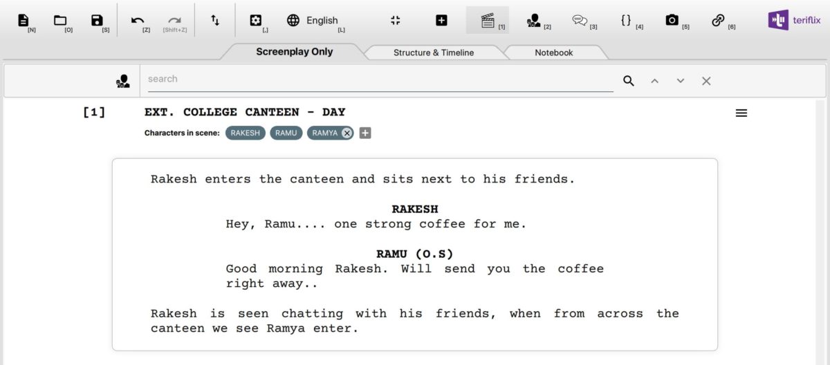 Characters in scenes » Scrite