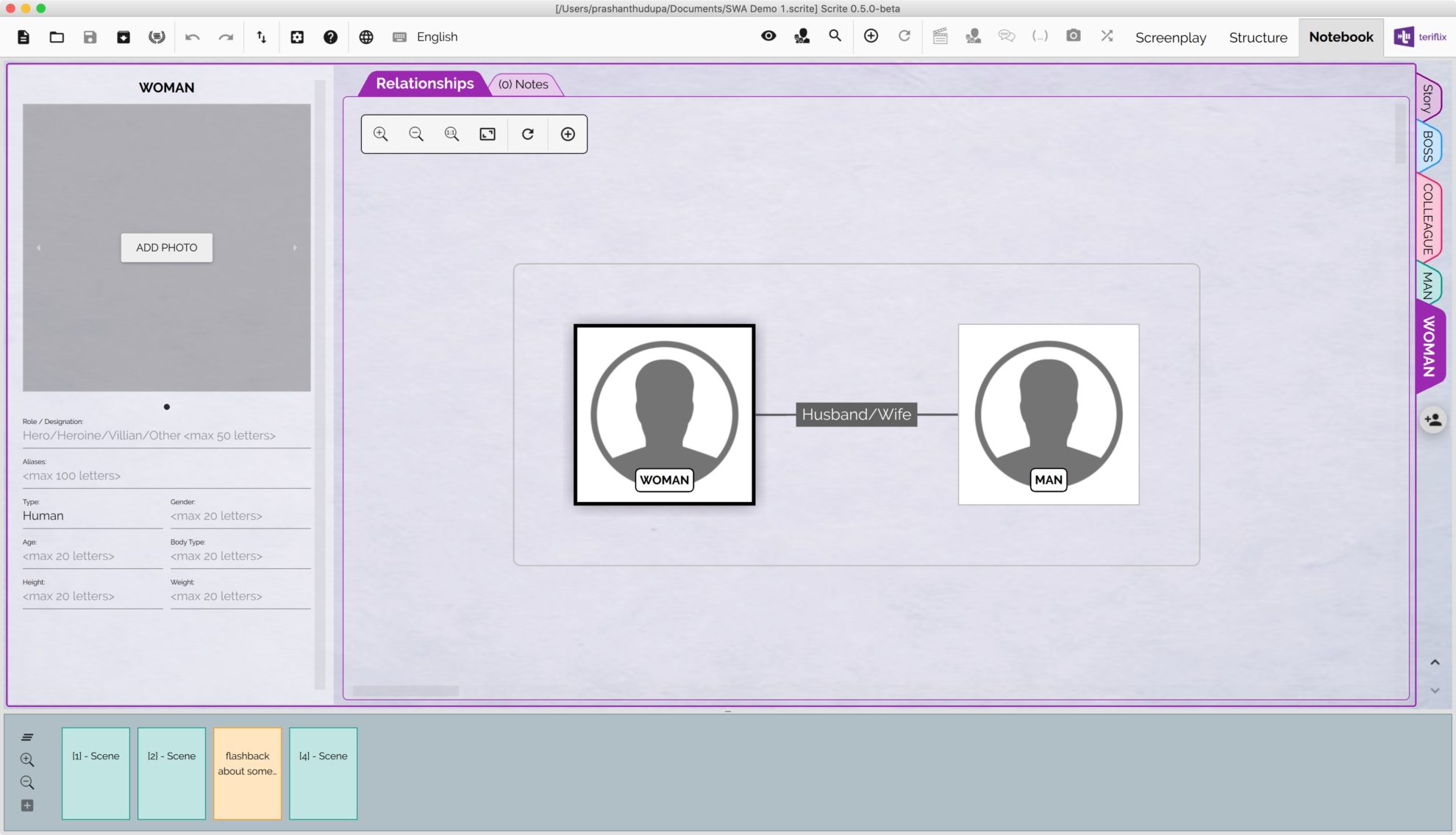 Capturing Relationships Between Characters » Scrite