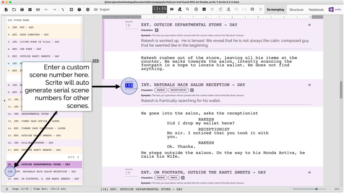 Custom Scene Numbers » Scrite