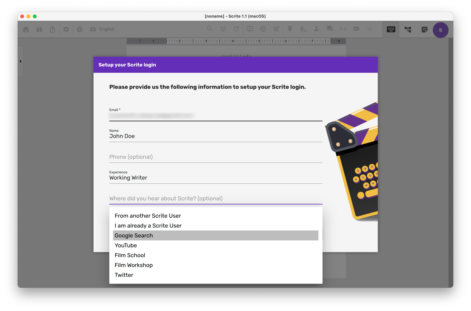 Quick Start » Scrite