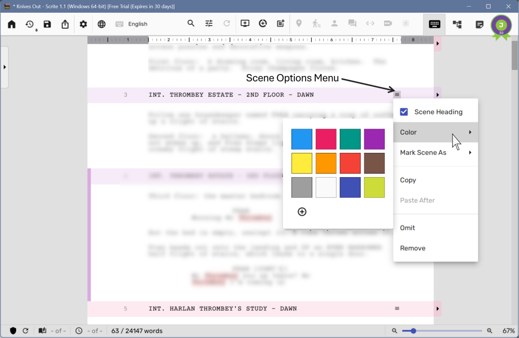 Advanced Editing Features » Scrite