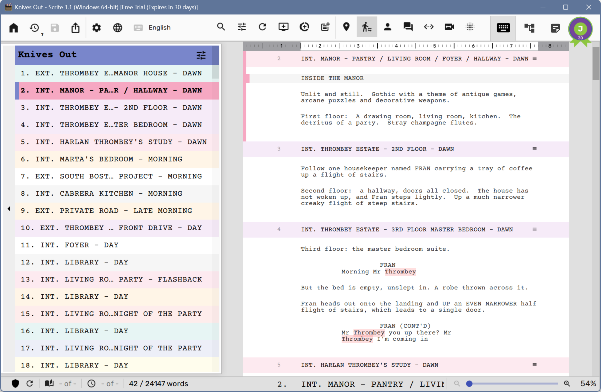 Advanced Editing Features » Scrite