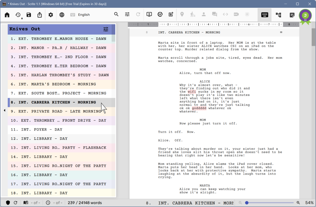 Advanced Editing Features » Scrite