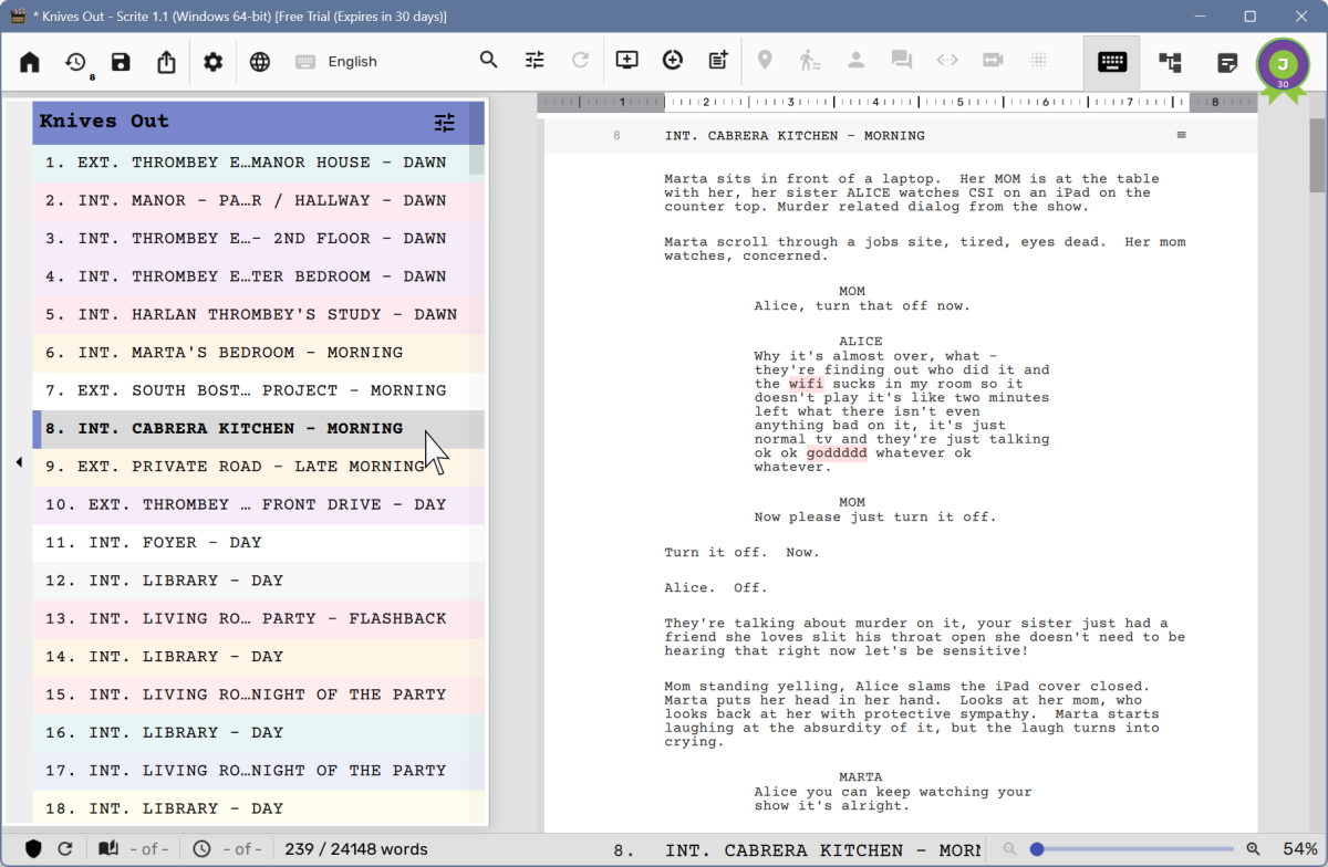 Advanced Editing Features » Scrite