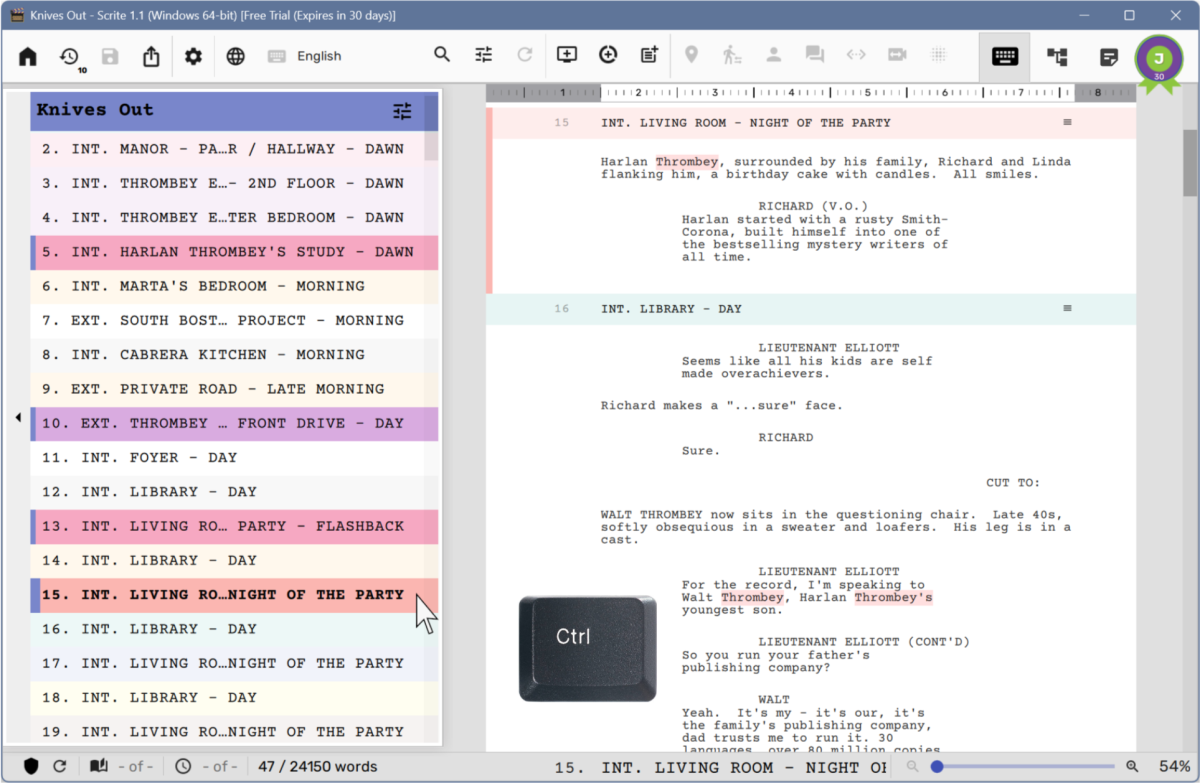Advanced Editing Features » Scrite