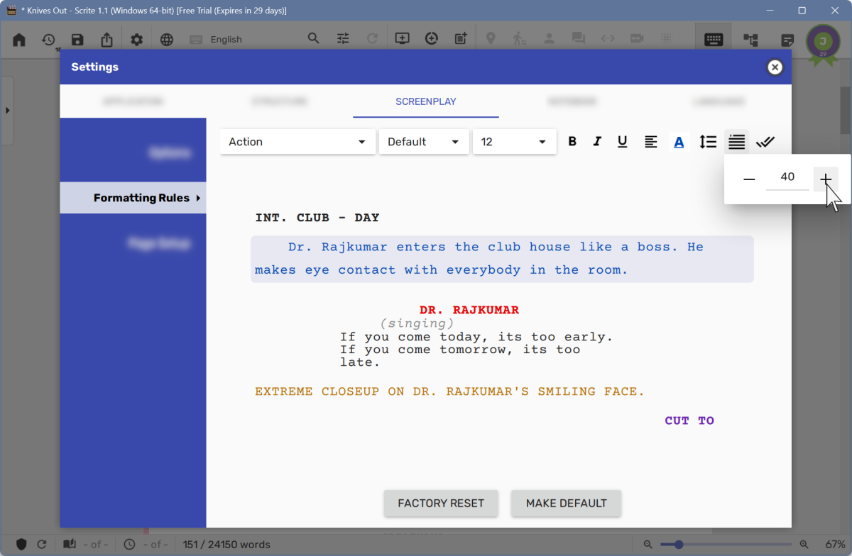 Advanced Editing Features » Scrite