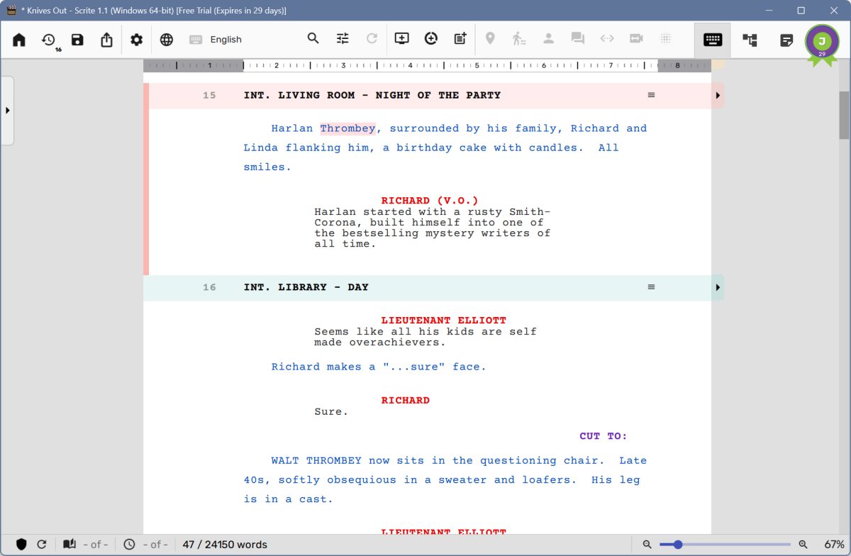 Advanced Editing Features » Scrite