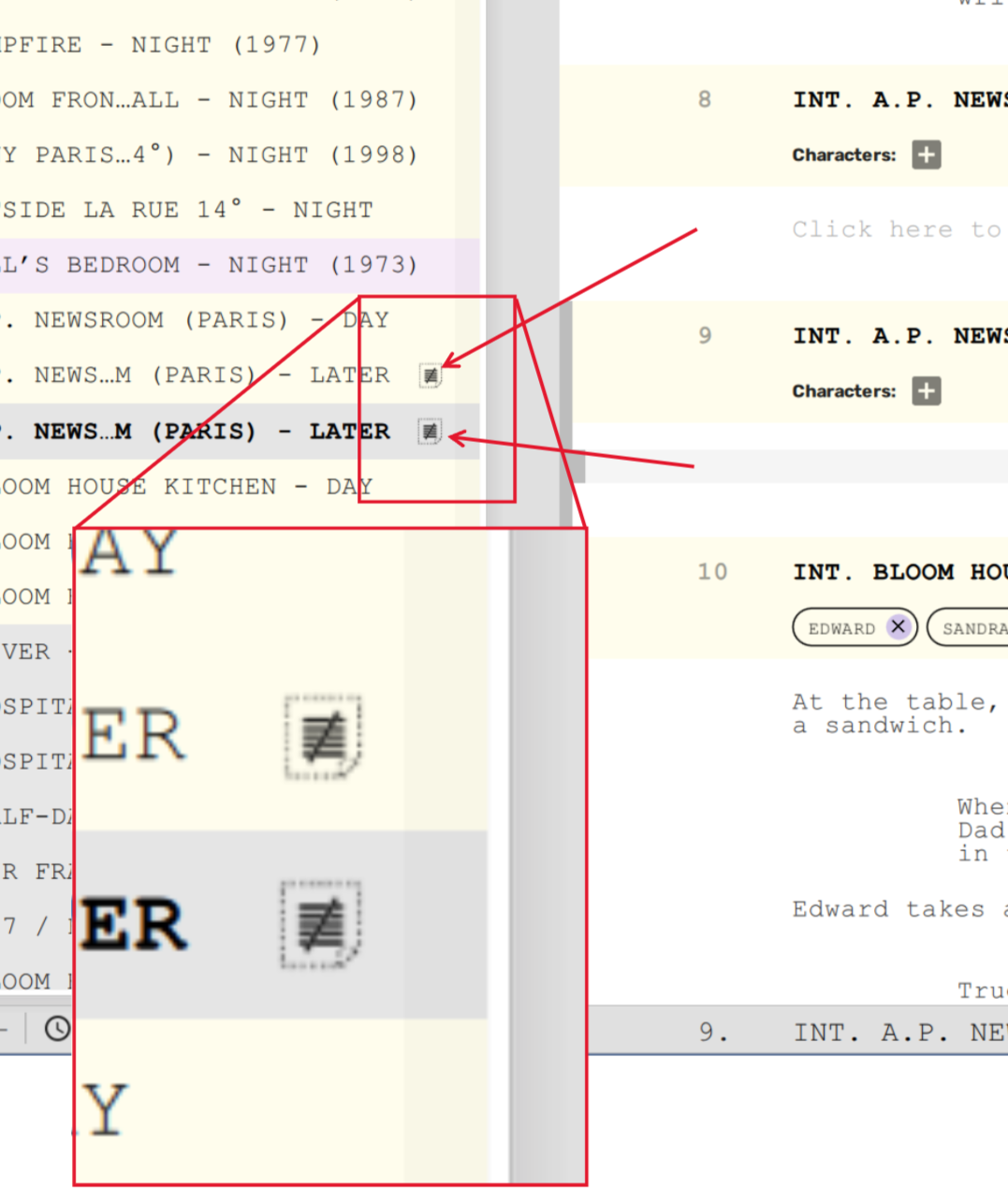 Advanced Editing Features » Scrite