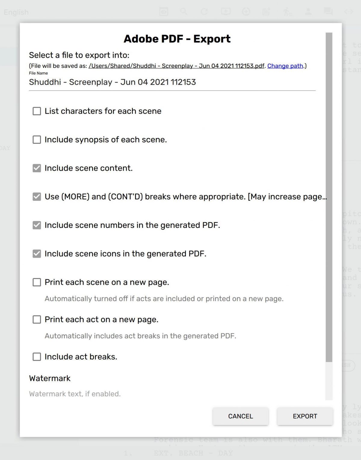 Exporting To Other Formats » Scrite
