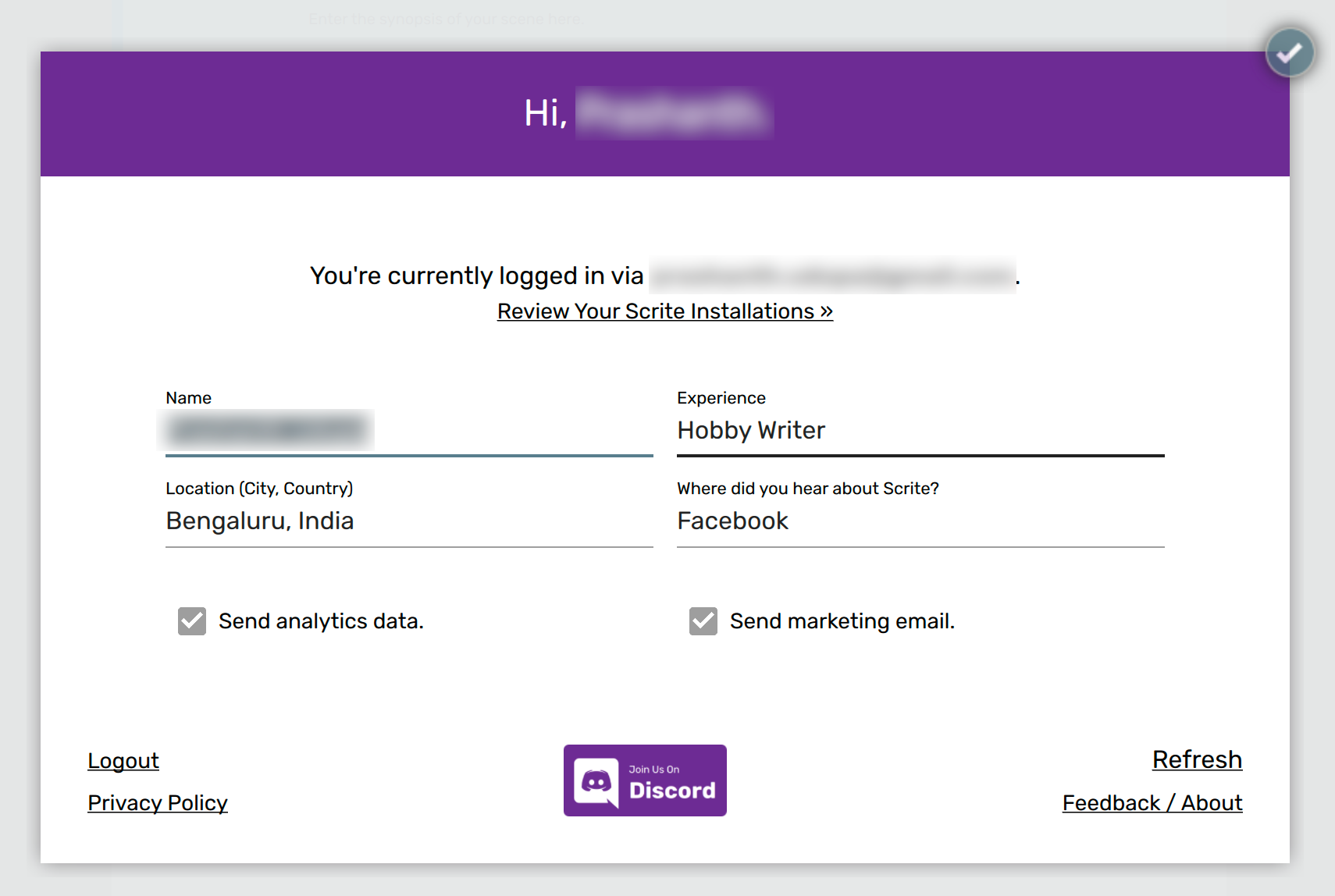 Sign-Up / Login » Scrite